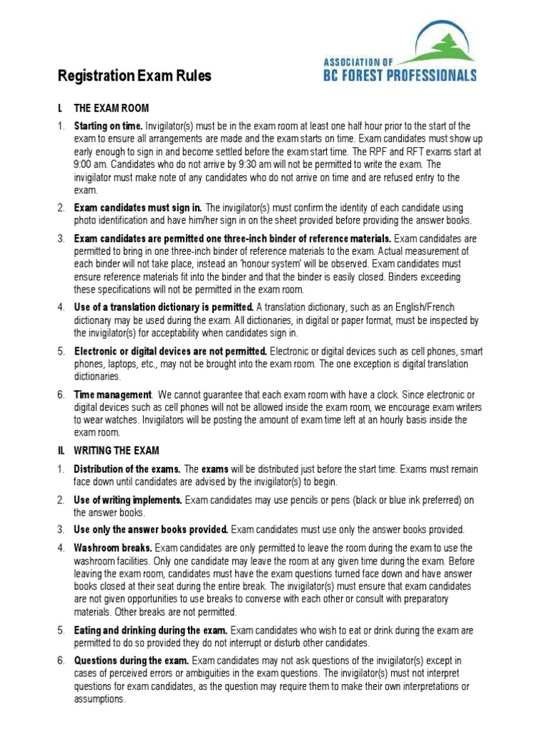 Registration Exam Rules: I. The Exam Room | PDF | Test (Assessment)