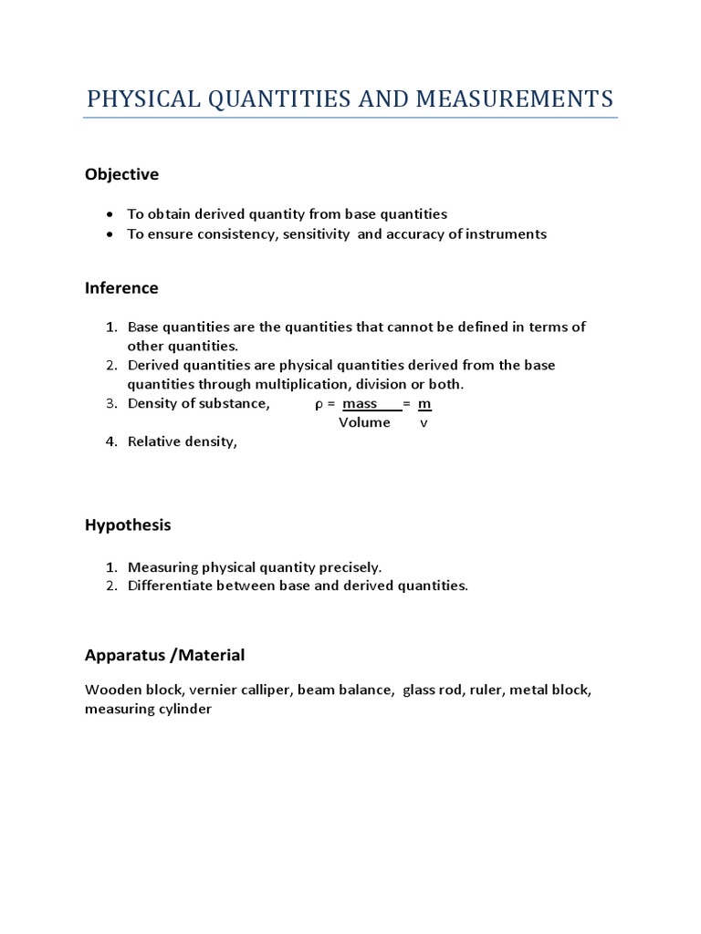 Physical Quantities and Measurements: Objective | PDF | Density ...