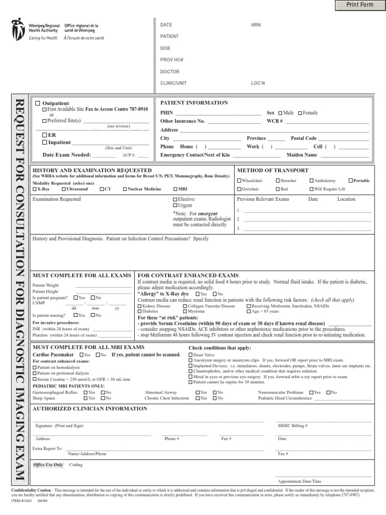 Di Exam Form | PDF | Radiology | Health Sciences