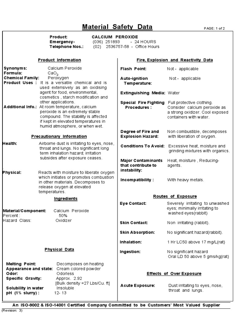 Calcium Peroxide Msds | PDF | Waste Management | Dangerous Goods