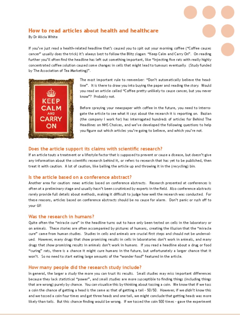 How To Read A News Story About Health and Healthcare | PDF | Randomized ...