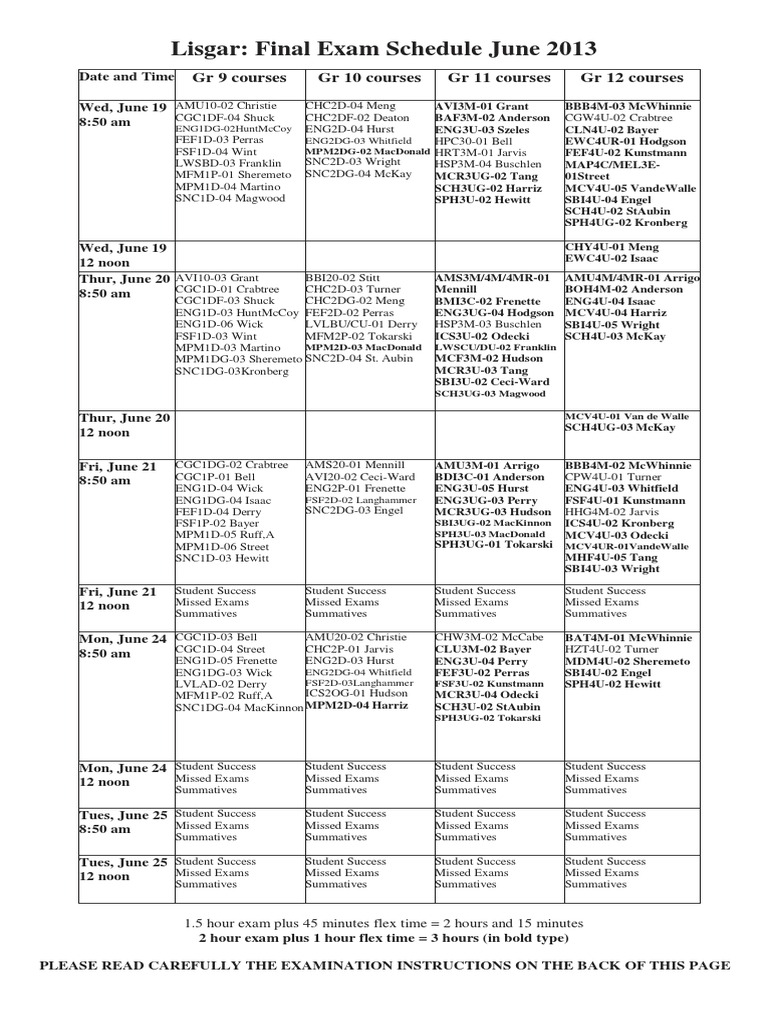 2013 Exam Schedule-June | Download Free PDF | Test (Assessment) | Teaching