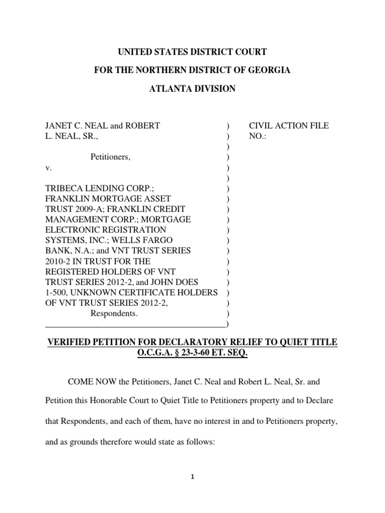 Georgia Quiet Title Action by Neal | PDF | Mortgage Law | Securities ...