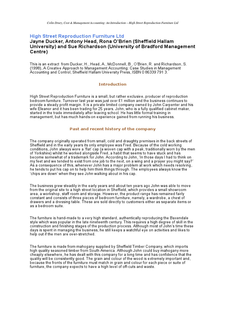 High Street Reproduction Furniture Case Study | PDF | Profit ...