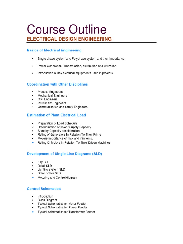 Electrical Design Engineering Course Outline | PDF | Electrical ...