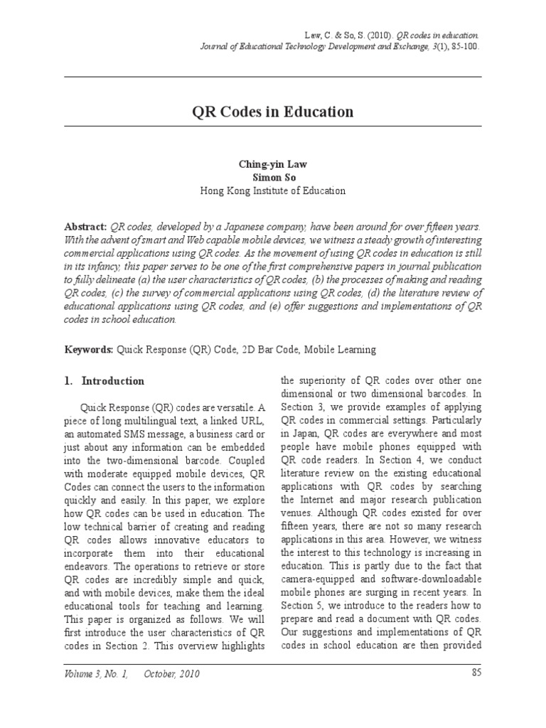QR Codes in Education | PDF | Qr Code | Digital Technology