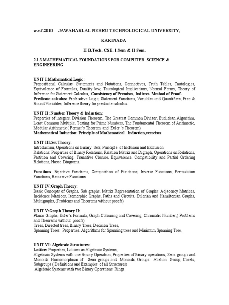 W.E.F.2010 Jawaharlal Nehru Technological University, Kakinada II B.Tech. CSE. I.Sem & II Sem ...
