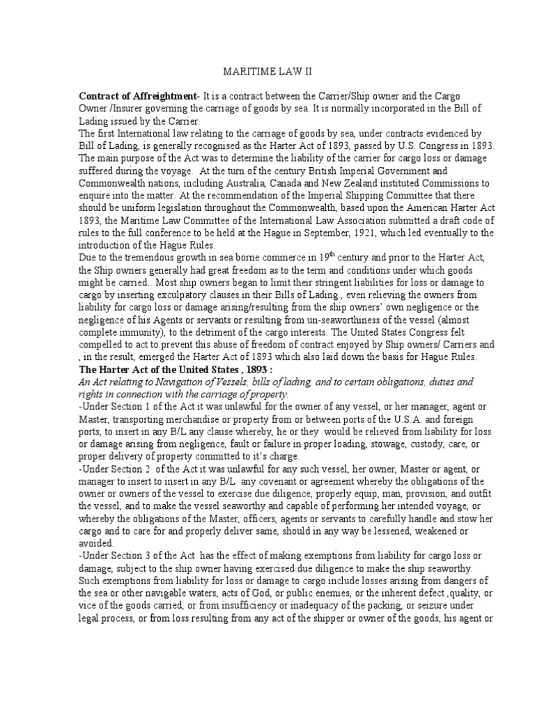 Contract of Affreightment-It Is A Contract Between The Carrier/Ship ...