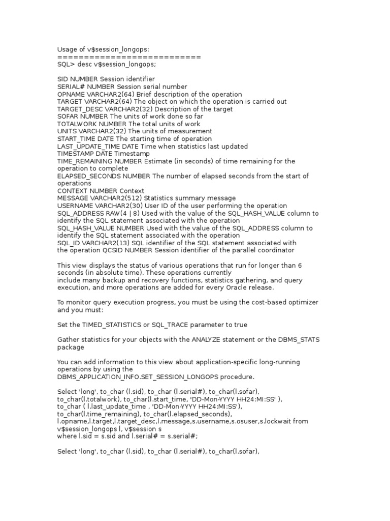 Oracle Tuning Session Longops | PDF | Oracle Database | Databases