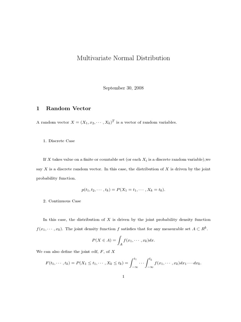 Multivariate Normal Distribution: 1 Random Vector | PDF | Probability ...