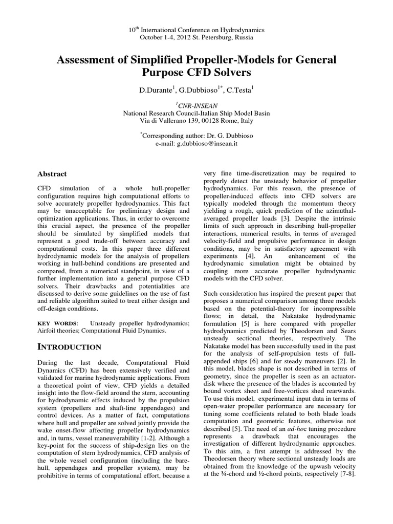 Assessment of Simplified Propeller-Models For General Purpose CFD Solvers | PDF | Computational ...