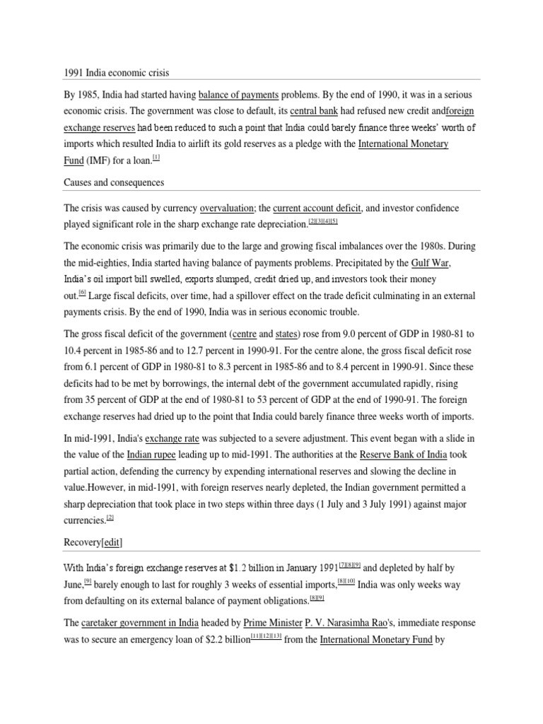 1991 India Economic Crisis Overview | PDF | International Business ...