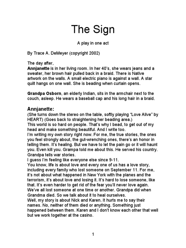 The Sign A Play in One Act | PDF