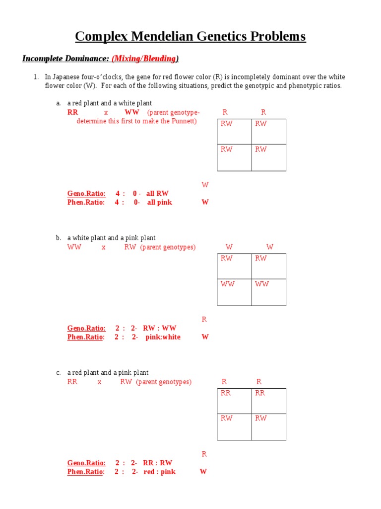 ANSWERS Complex Mendelian Genetics Problems | Dominance (Genetics ...