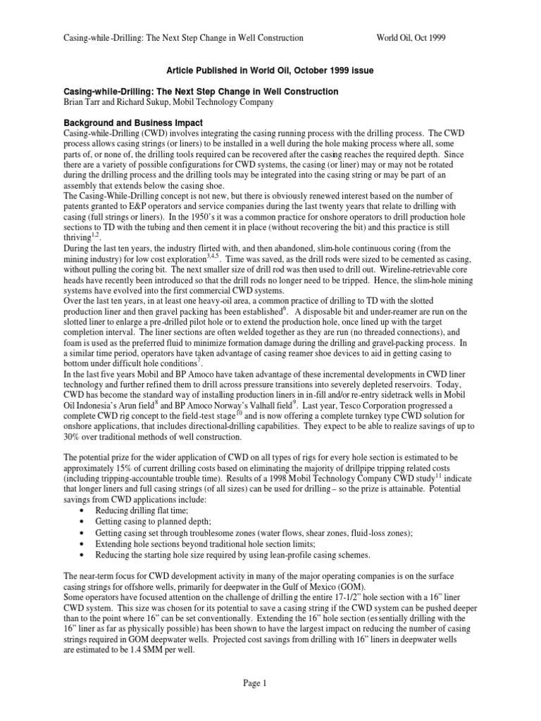 Casing Drilling Pdf Casing Borehole Oil Well