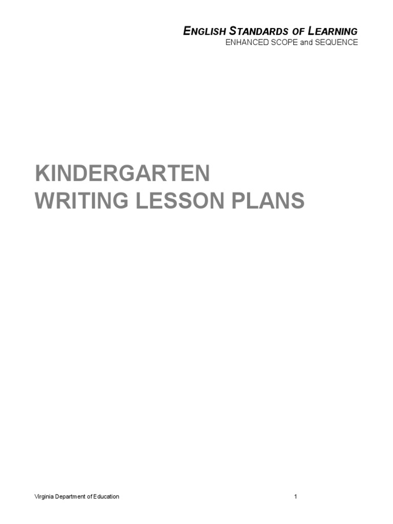 Kindergarten Writing Lesson Plans: Nglish Tandards OF Earning | PDF ...