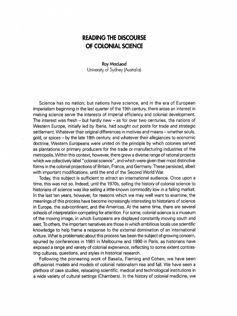Reading The Discourse of Colonial Science: Macleod | PDF | Colonialism ...