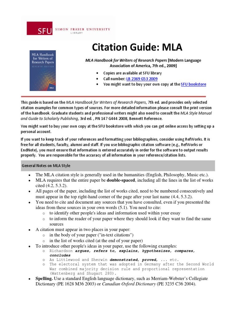 MLA Citation Guide Overview | PDF | Citation | Reference