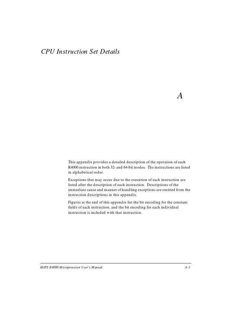 MIPS R4000 Instruction Set Guide | PDF | Cpu Cache | Instruction Set