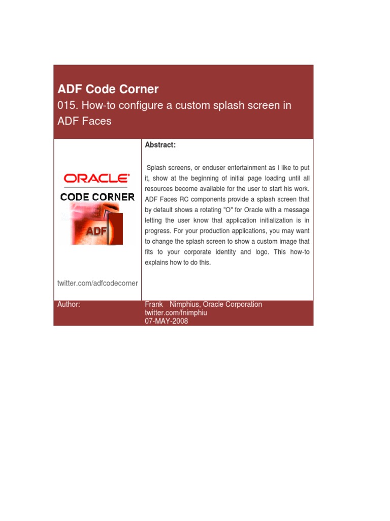 ADF Code Corner: 015. How-To Configure A Custom Splash Screen in ADF ...