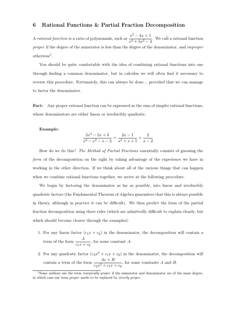 6 Rational Functions & Partial Fraction Decomposition | PDF | Fraction ...