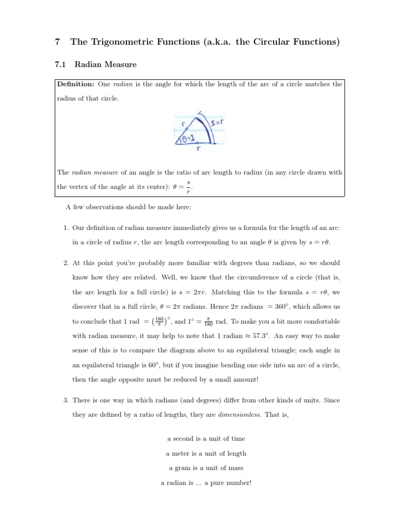 7 The Trigonometric Functions (A.k.a. The Circular Functions) | PDF ...