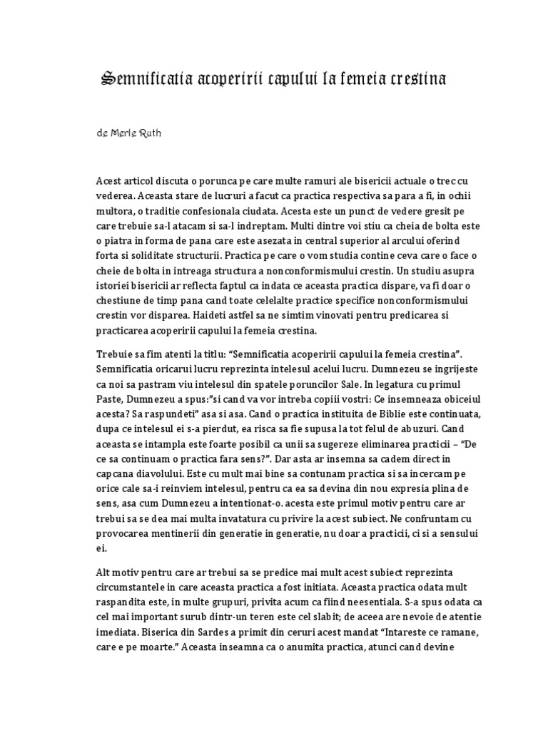 Semnificatia Acoperirii Capului La Femeia Crestina (Articol) | PDF