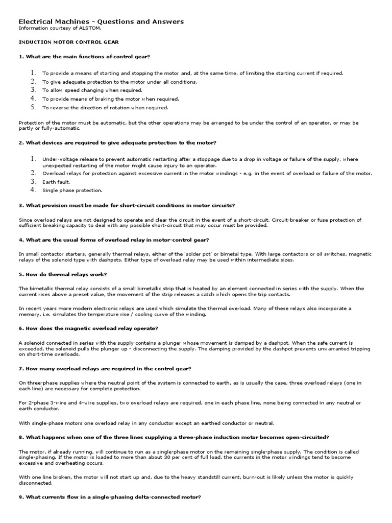 Electrical Machines - Questions and Answers | PDF | Relay | Switch