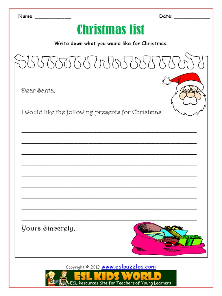 Christmas List Worksheet | PDF