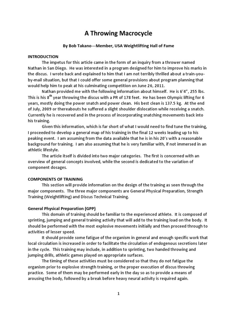 A Throwing Macrocycle | PDF | Strength Training | Physical Exercise