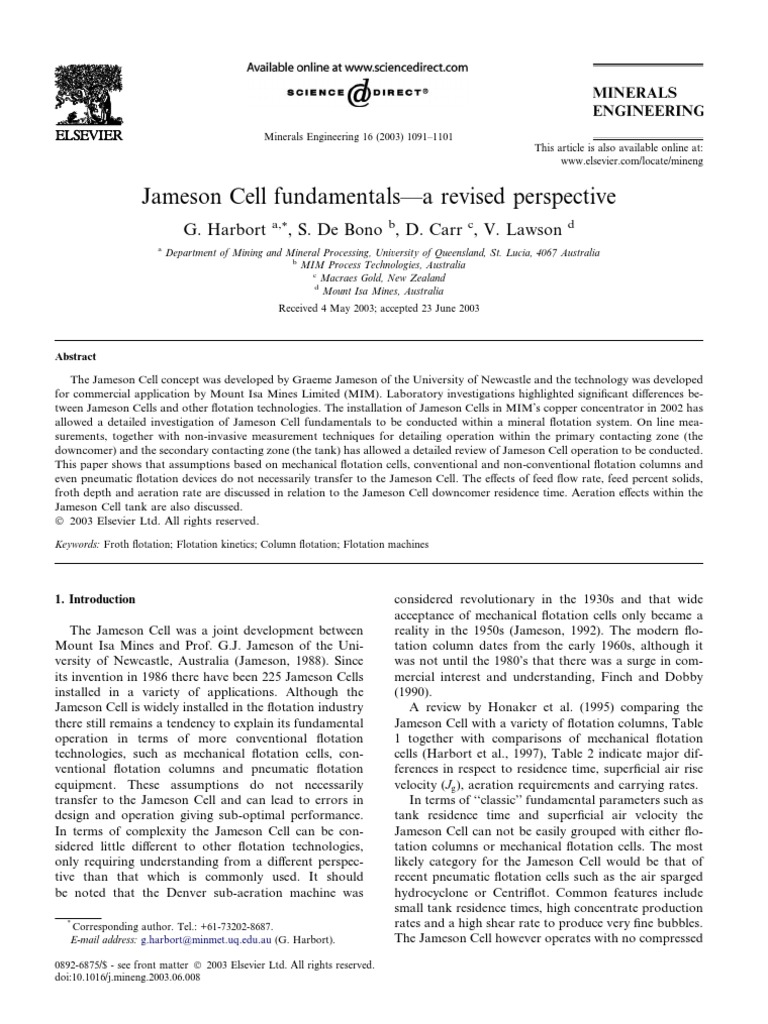 01) Jameson Cell Fundamentals - A Revised Perspective | PDF | Density ...