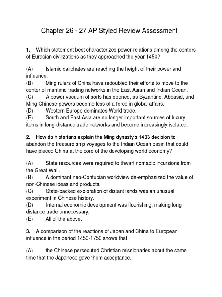AP World History Summer Assignment Practice Questions | PDF | Ottoman ...