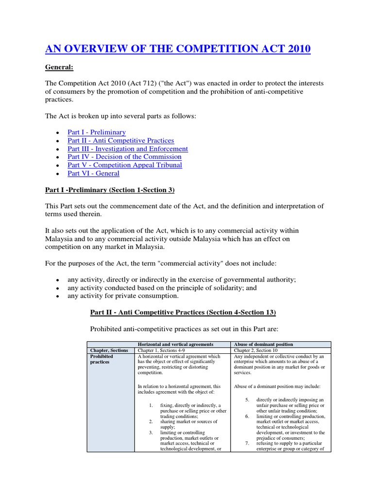 An Overview Of The Competition Act 2010: General | Competition | Writ ...
