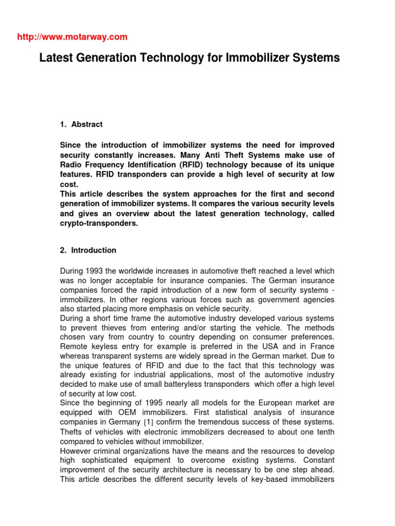 Immobilizer | Download Free PDF | Key (Cryptography) | Password