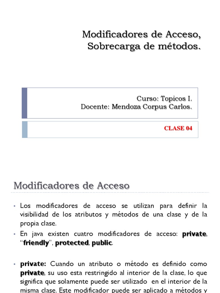 Modificadores de Acceso y Sobrecarga de Métodos | PDF | Java (lenguaje ...