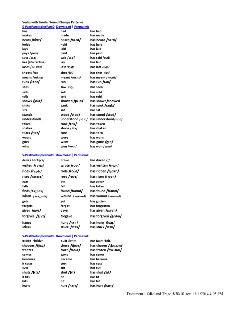 Verbs With Similar Sound Change Patterns | PDF | Language Arts & Discipline