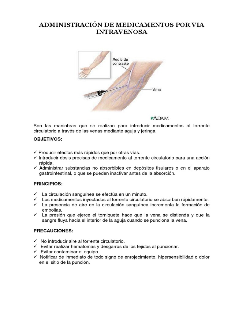 Administración de Medicamentos Por Via Intravenosa | PDF
