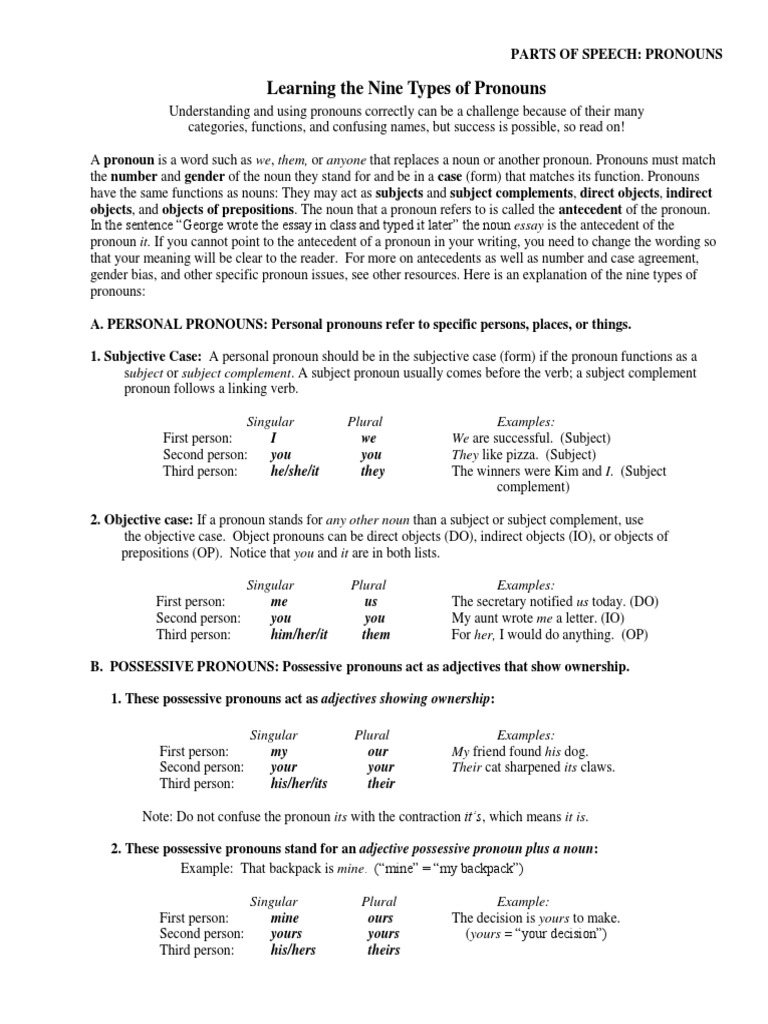 Parts of Speech Pronouns | PDF | Pronoun | Grammatical Number