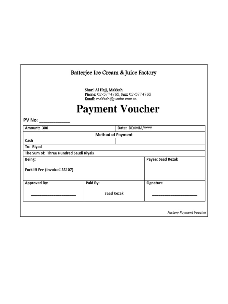 Factory Payment Voucher Example | PDF | Finance & Money Management | Law