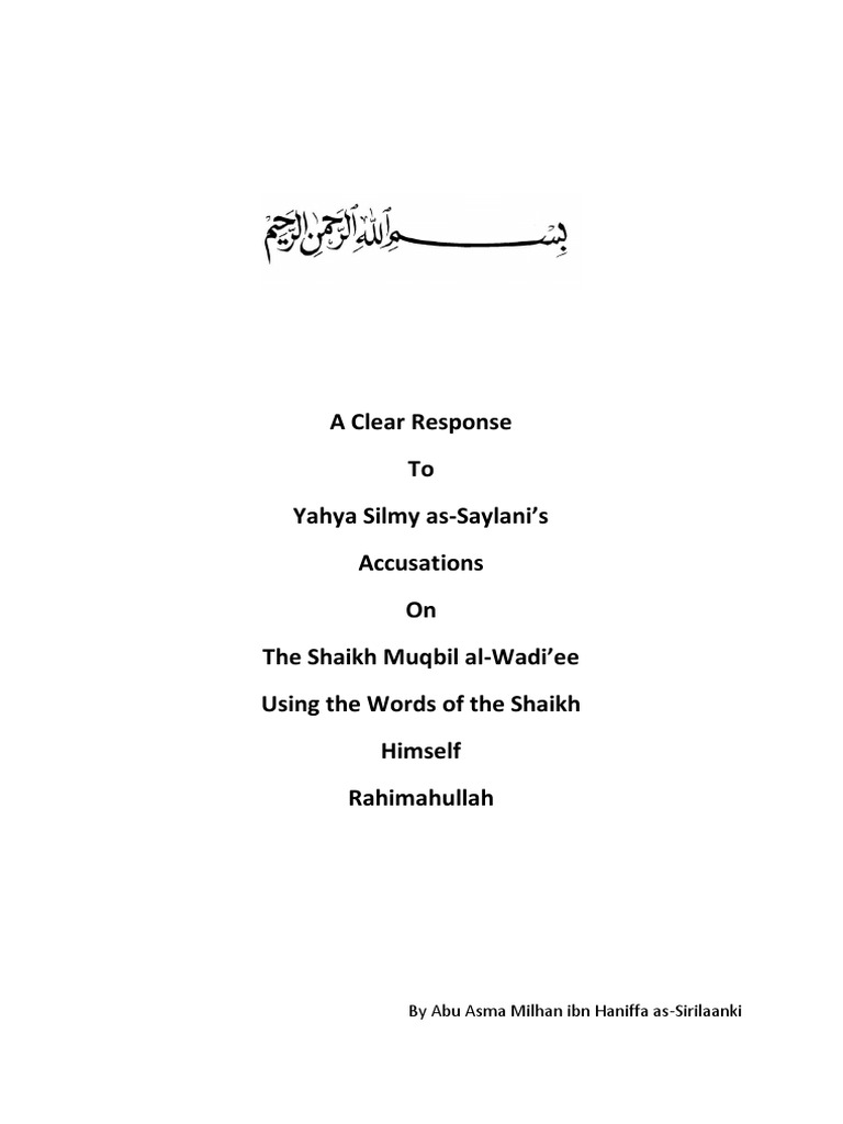 A Clear Response To Yahya Silmy's Accusations Using The Words of SHK ...