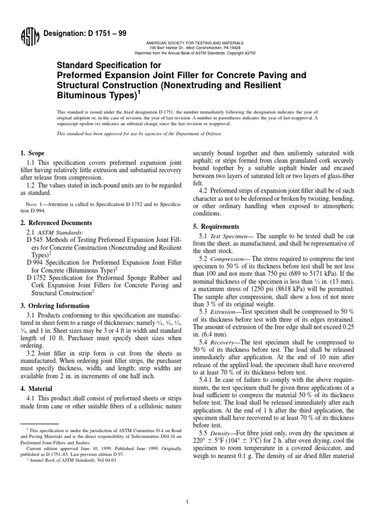 Astm d1751 | PDF | Specification (Technical Standard) | Asphalt