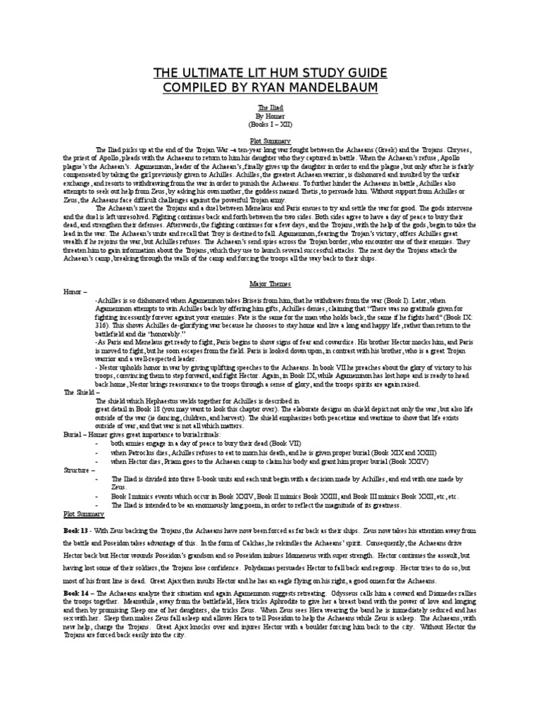 Ultimate Lit Hum Study Guide | PDF | Achilles | Hector