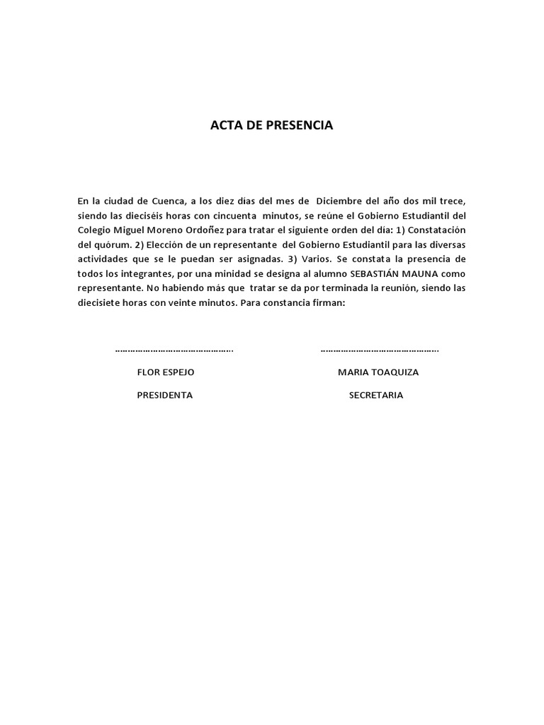 Acta de Presencia | PDF