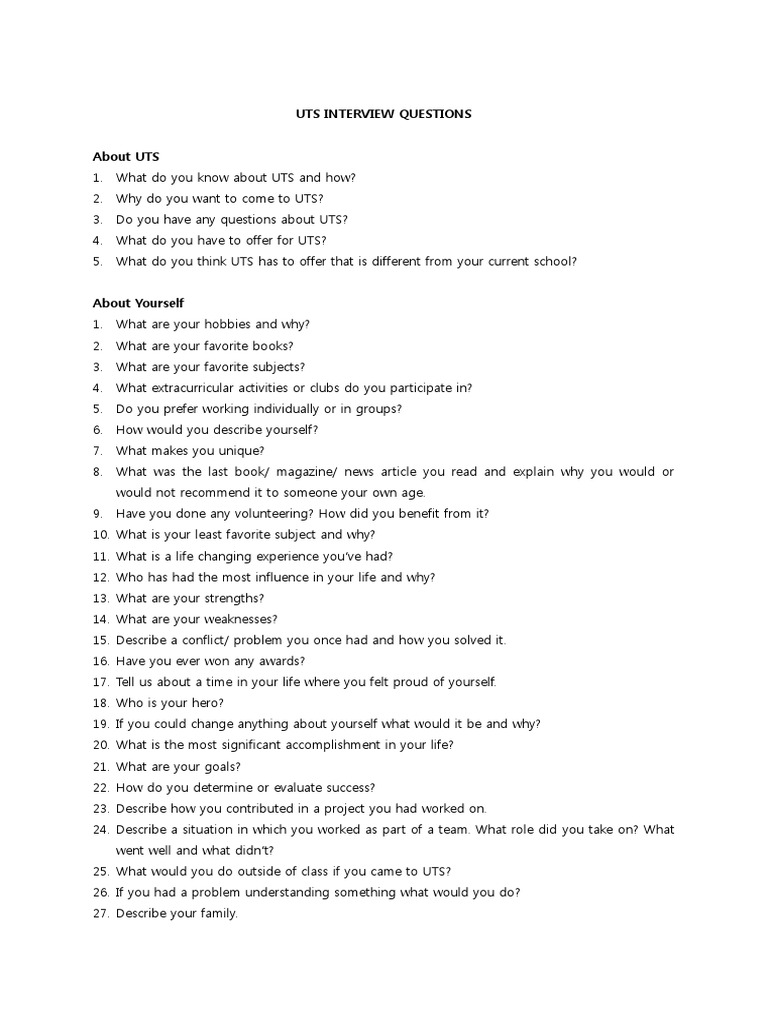 Uts Interview Questions | PDF | Learning | Cognition