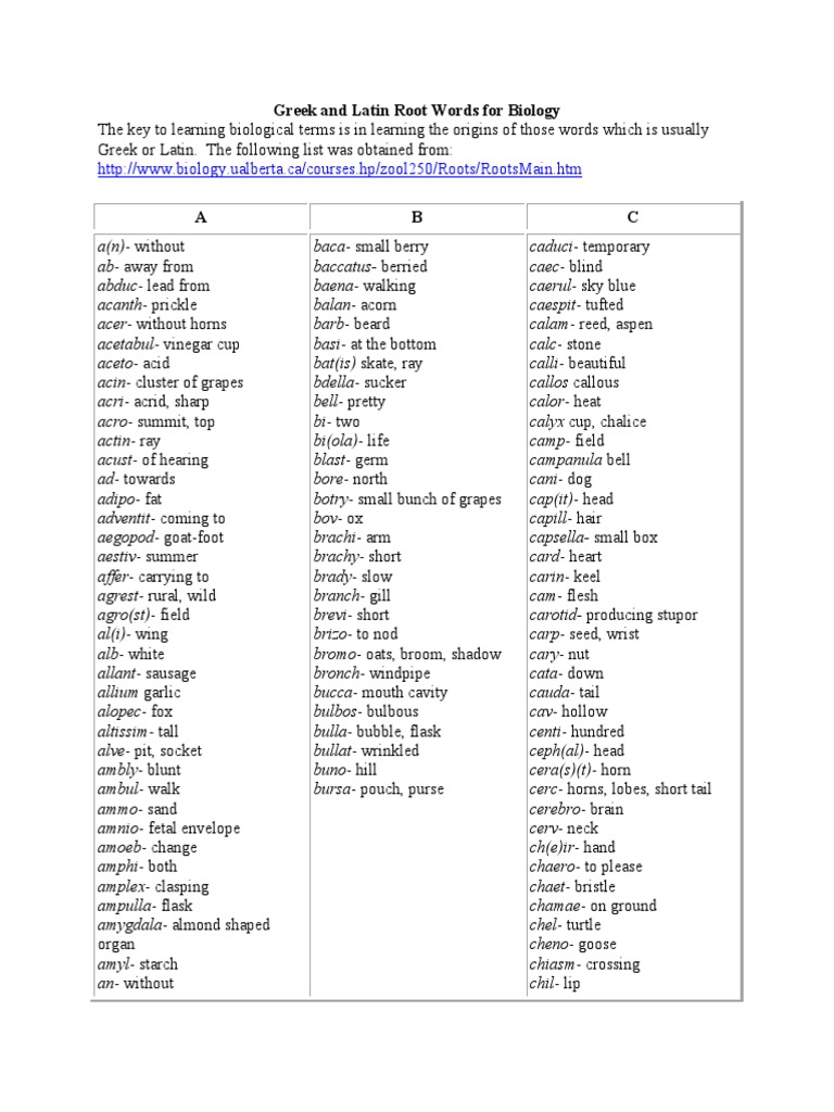 Biology Root Words Explained | PDF | Nature