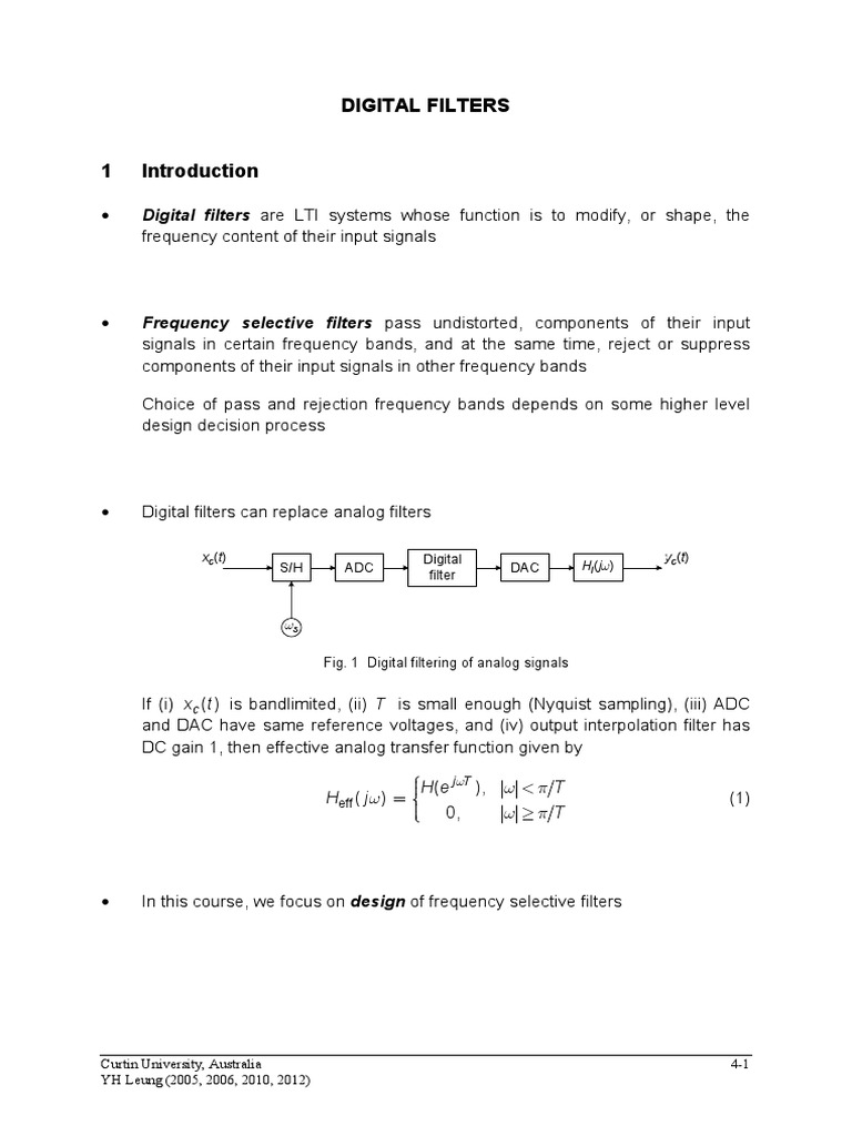 Digital Filters: Digital Filters Are LTI Systems Whose Function Is To ...