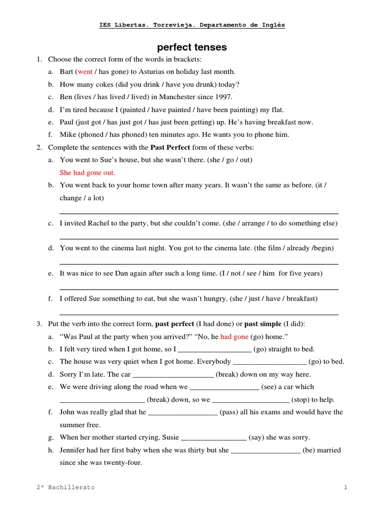 Perfect Tenses Practice | PDF | Perfect (Grammar) | Style (Fiction)