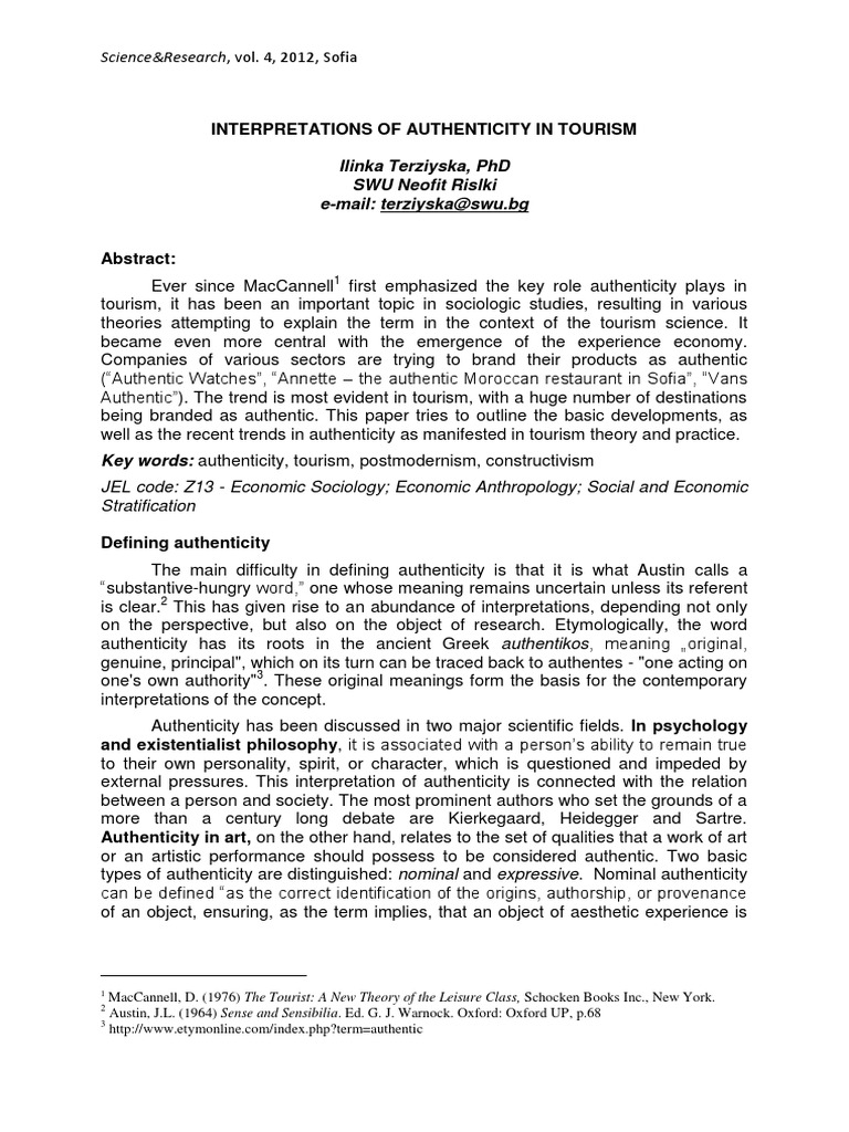 Interpretations of Authenticity in Tourism | PDF | Authenticity ...