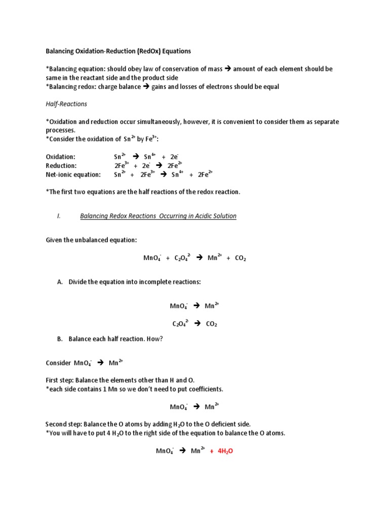 Balancing RedOx Reactions | PDF | Redox | Unit Processes