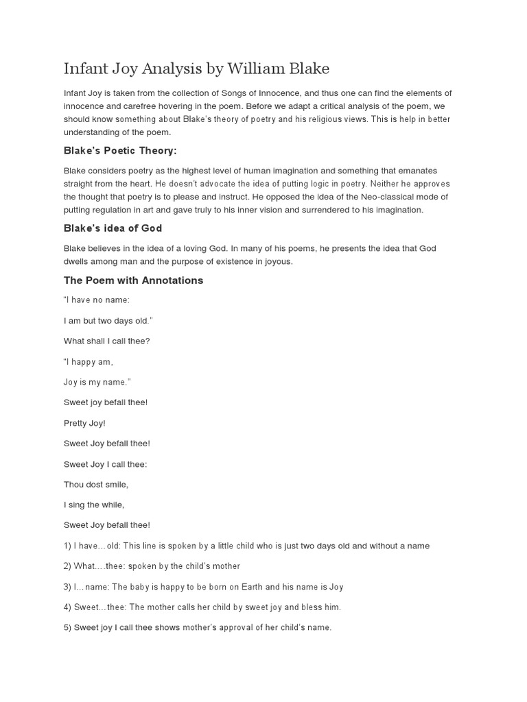 Infant Joy Analysis by William Blake | William Blake | Poetry